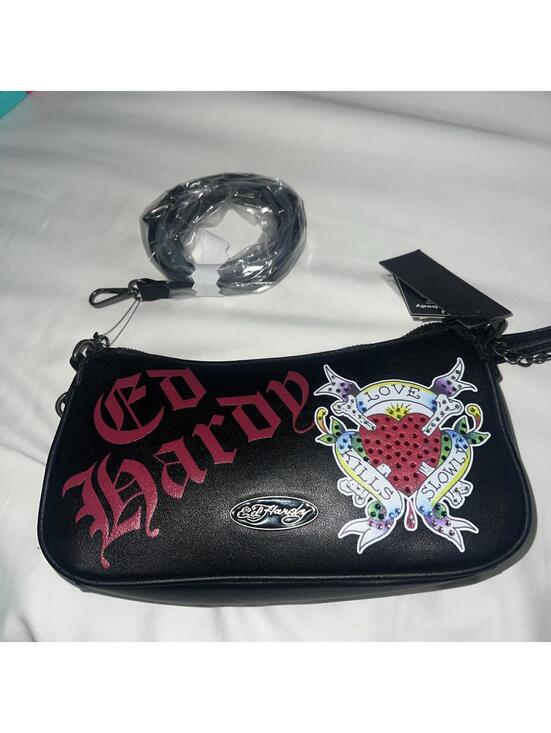 Ed Hardy | Bags | Nwt Ed Hardy Black Love Hearts Red Rhinestones ...